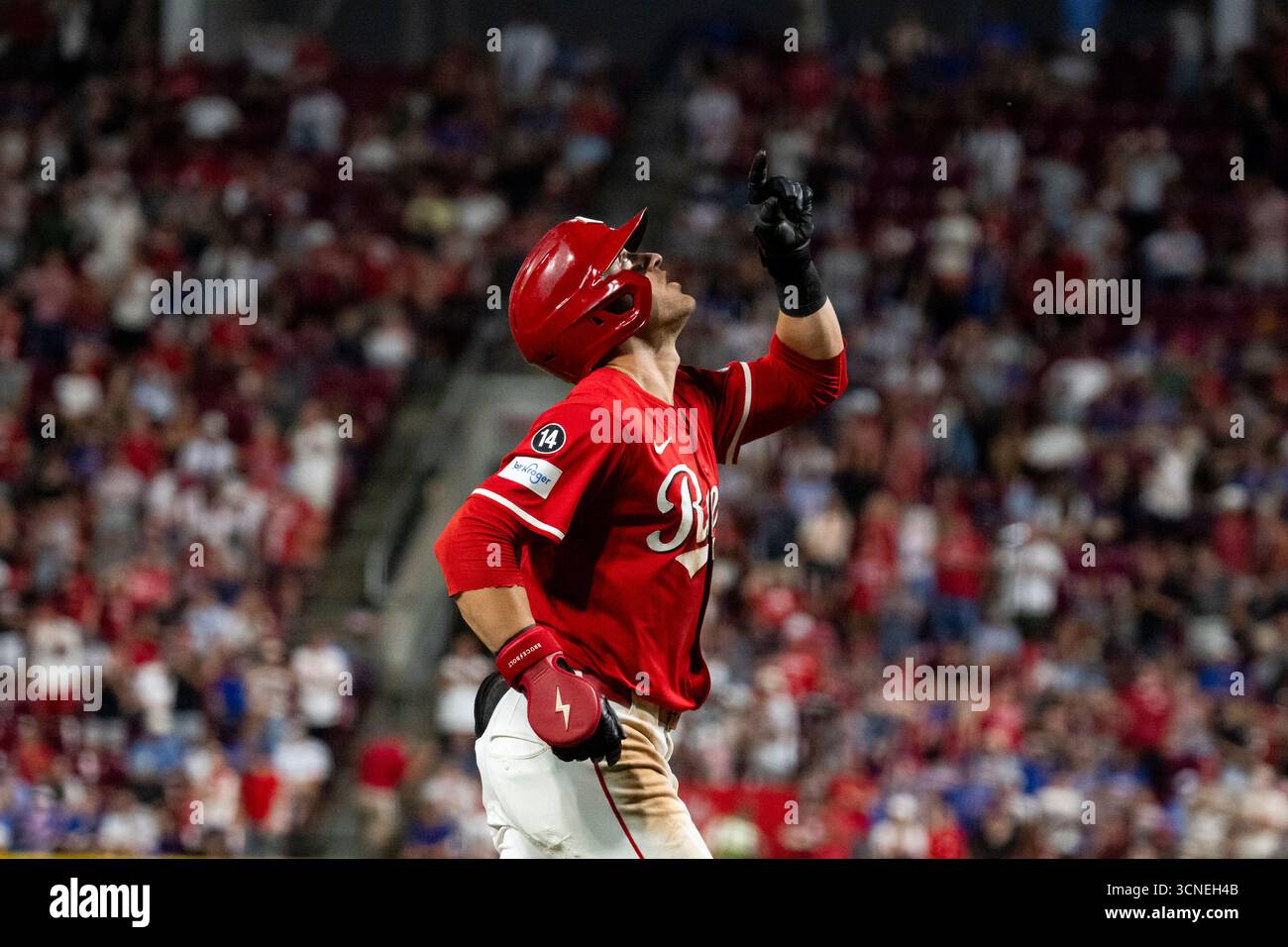Cincinnati Reds' TJ Friedl (29) celebrates after hitting a homer in the ...