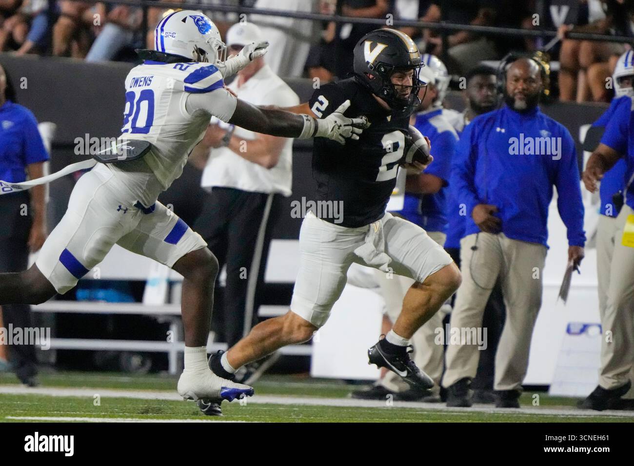 Vanderbilt quarterback Diego Pavia (2) runs the ball past Georgia State ...