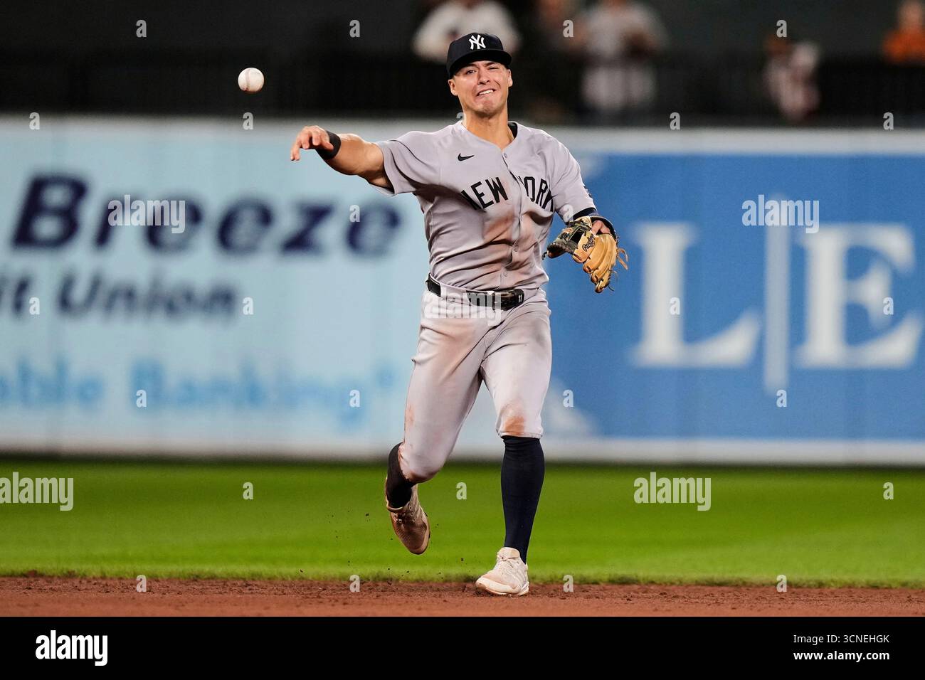 New York Yankees shortstop Anthony Volpe throws to first base for an ...