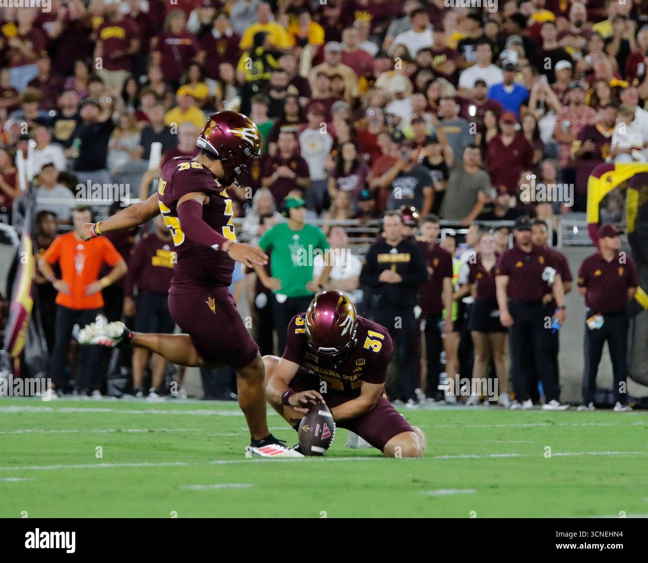 Tempe, Arizona, USA. 13th Sep, 2025. Arizona State Sun Devils place ...