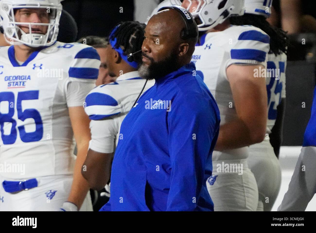 Georgia State head coach Dell McGee looks onto the field during the ...