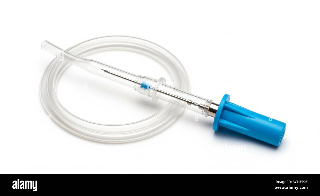 Medical photograph of a sterile intravenous cannula placed on a clean ...
