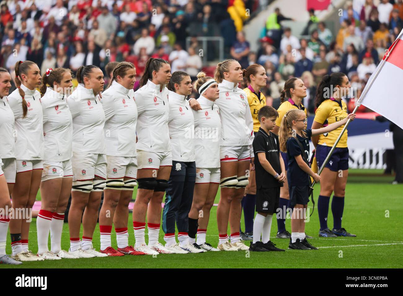 Bristol, UK. 20th September 2025. Red Roses during anthems before the France v England Semi ...