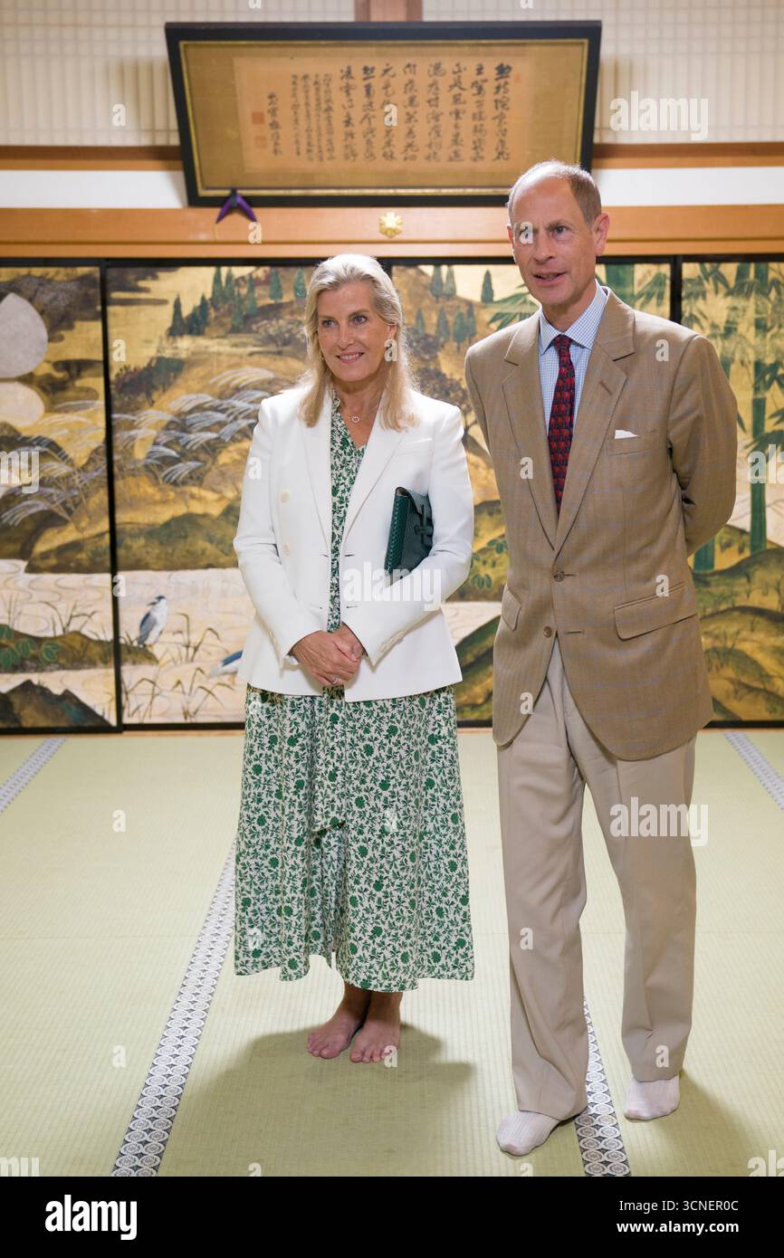 The Duke and Duchess of Edinburgh during a visit to Sojiin Temple in ...