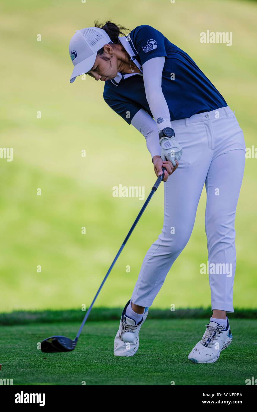 PEBBLE BEACH, CA - SEPTEMBER 20: Caroline Hoang tees off during round 2 ...