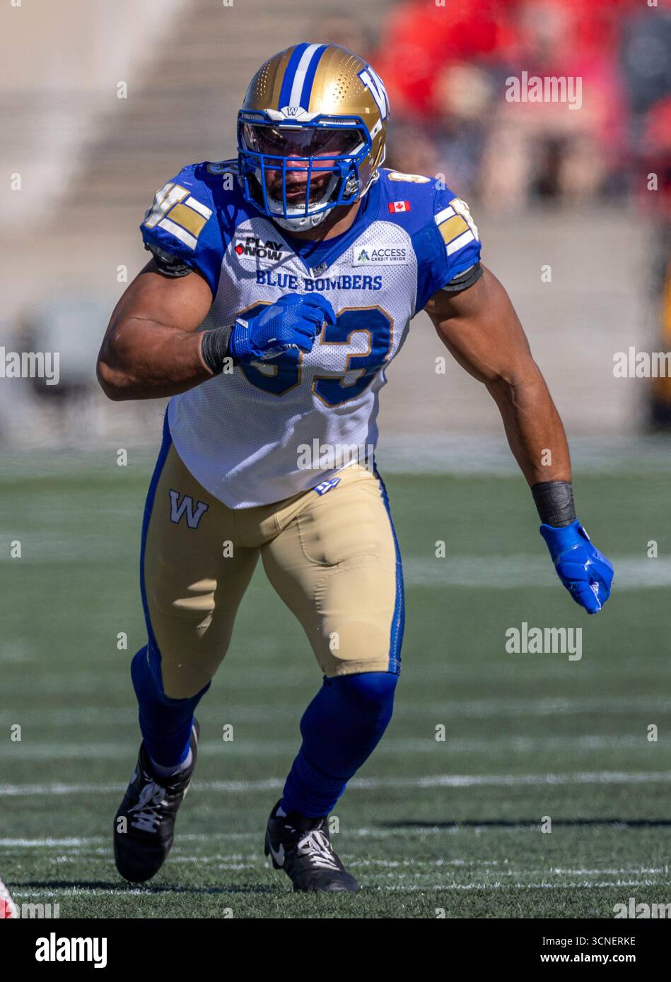 Ottawa, Canada. 20 Sep 2025. James VAUGHTERS (93) of the Winnipeg Blue ...