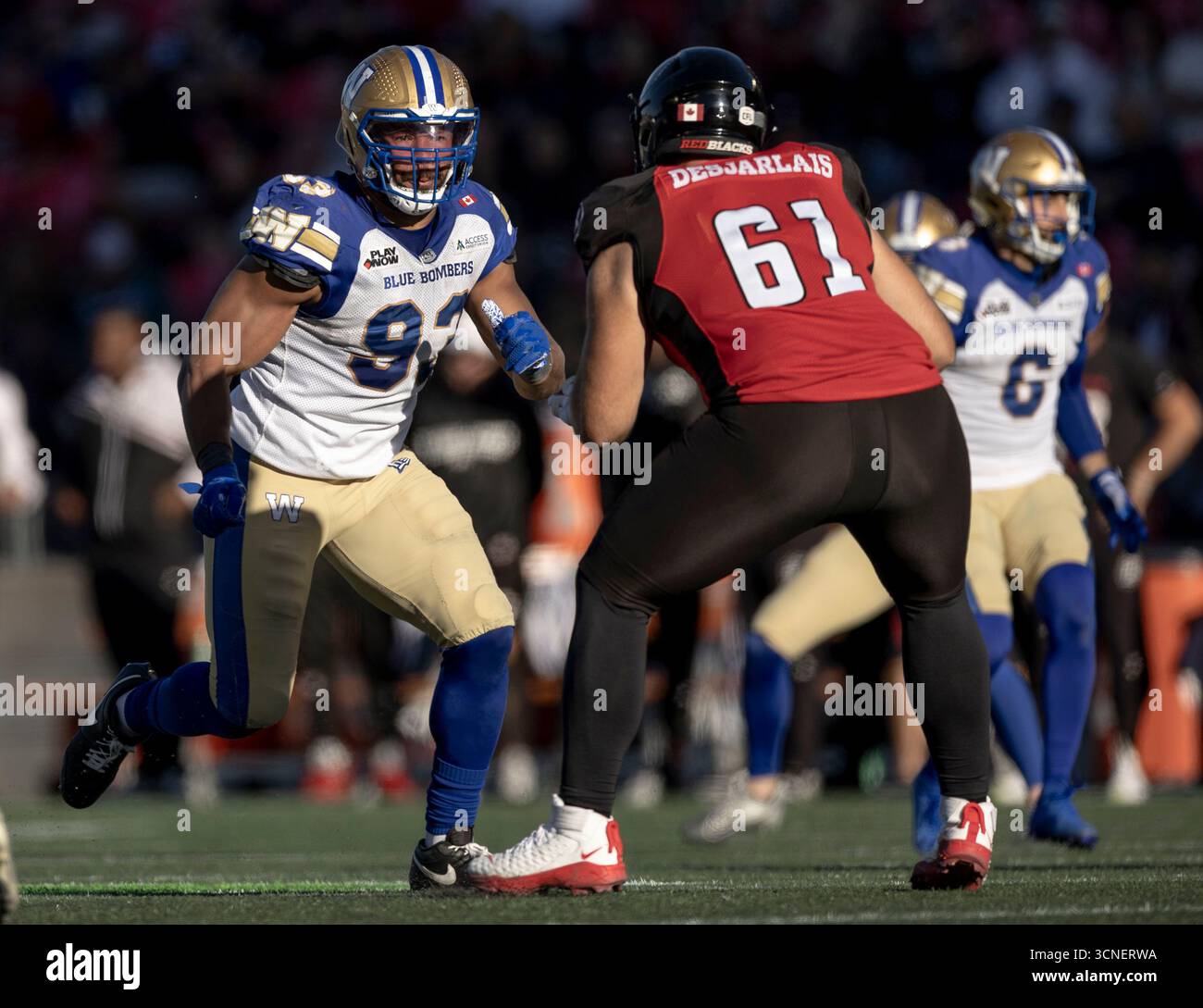 Ottawa, Canada. 20 Sep 2025. James VAUGHTERS (93) of the Winnipeg Blue ...