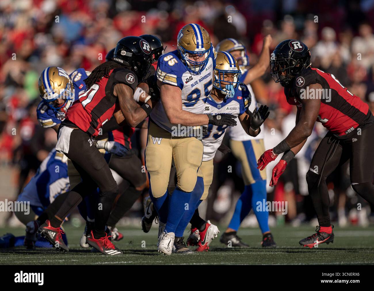Ottawa, Canada. 20 Sep 2025. Jake THOMAS (95) of the Winnipeg Blue ...