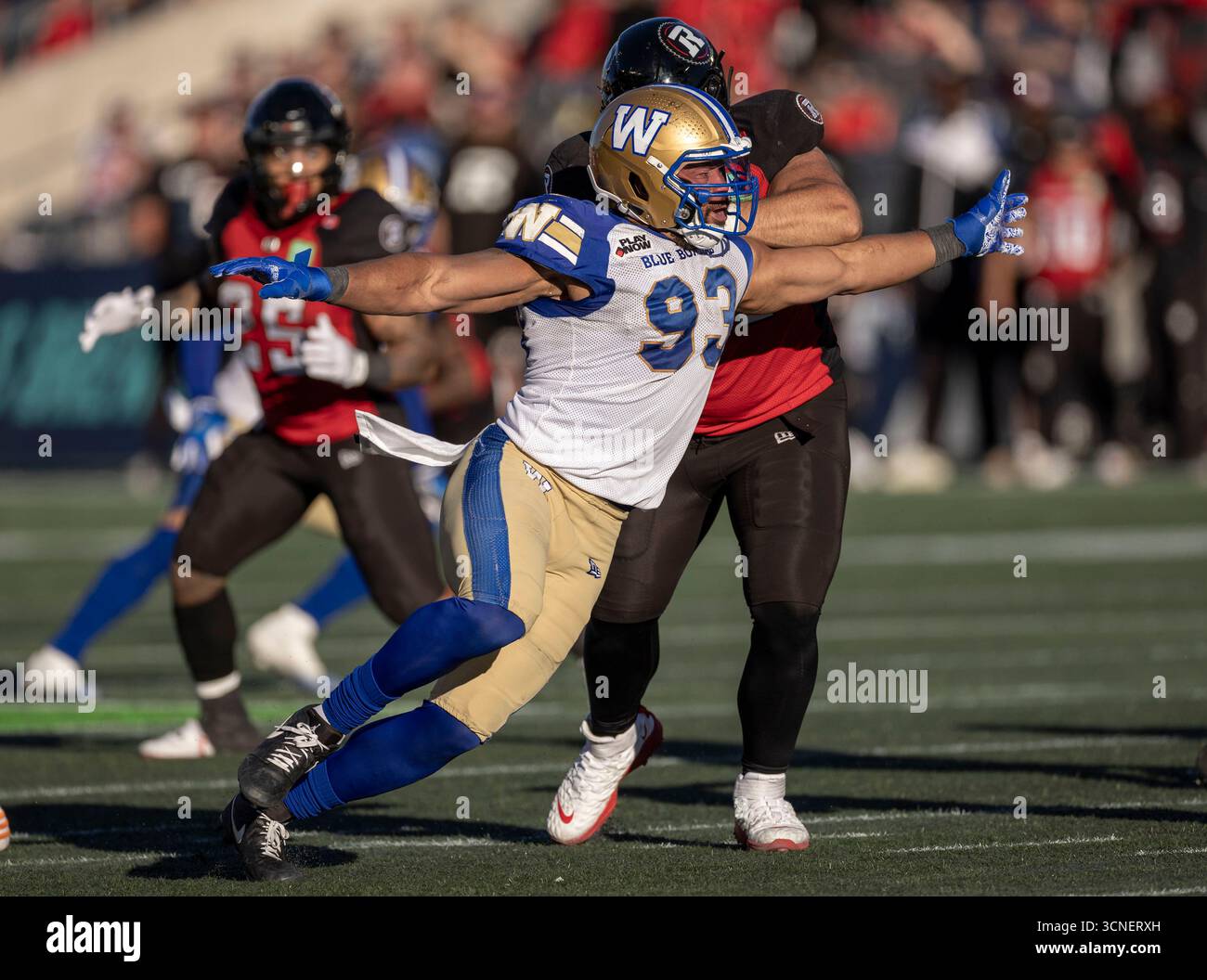 Ottawa, Canada. 20 Sep 2025. James VAUGHTERS (93) of the Winnipeg Blue ...