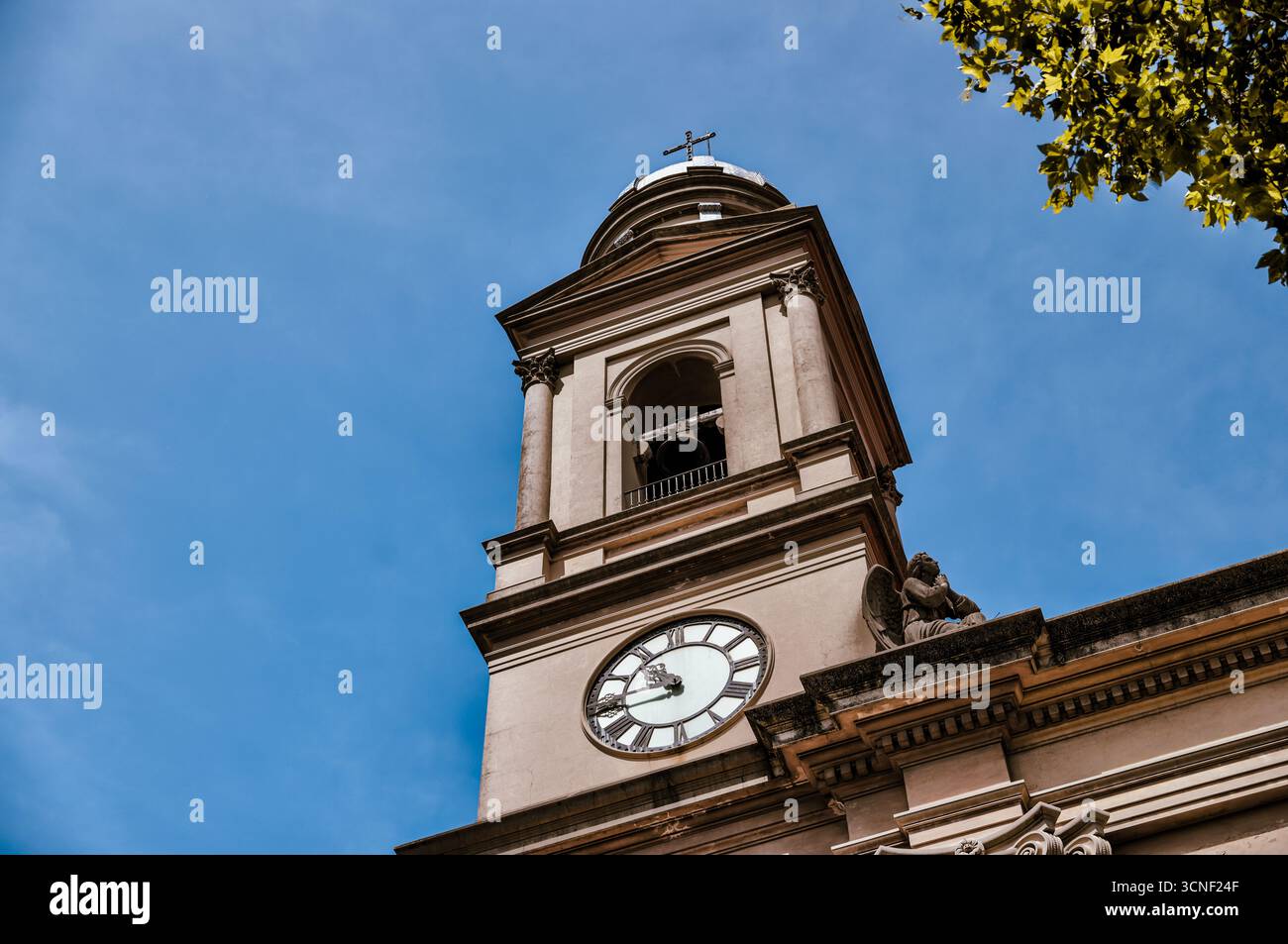 The bell tower and clock of the Montevideo Metropolitan Cathedral, a ...