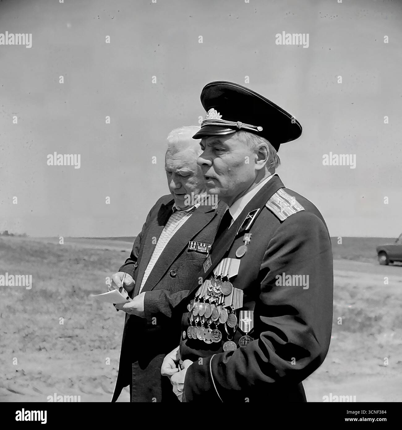 A high-ranking Soviet officer in a dress uniform with numerous awards ...