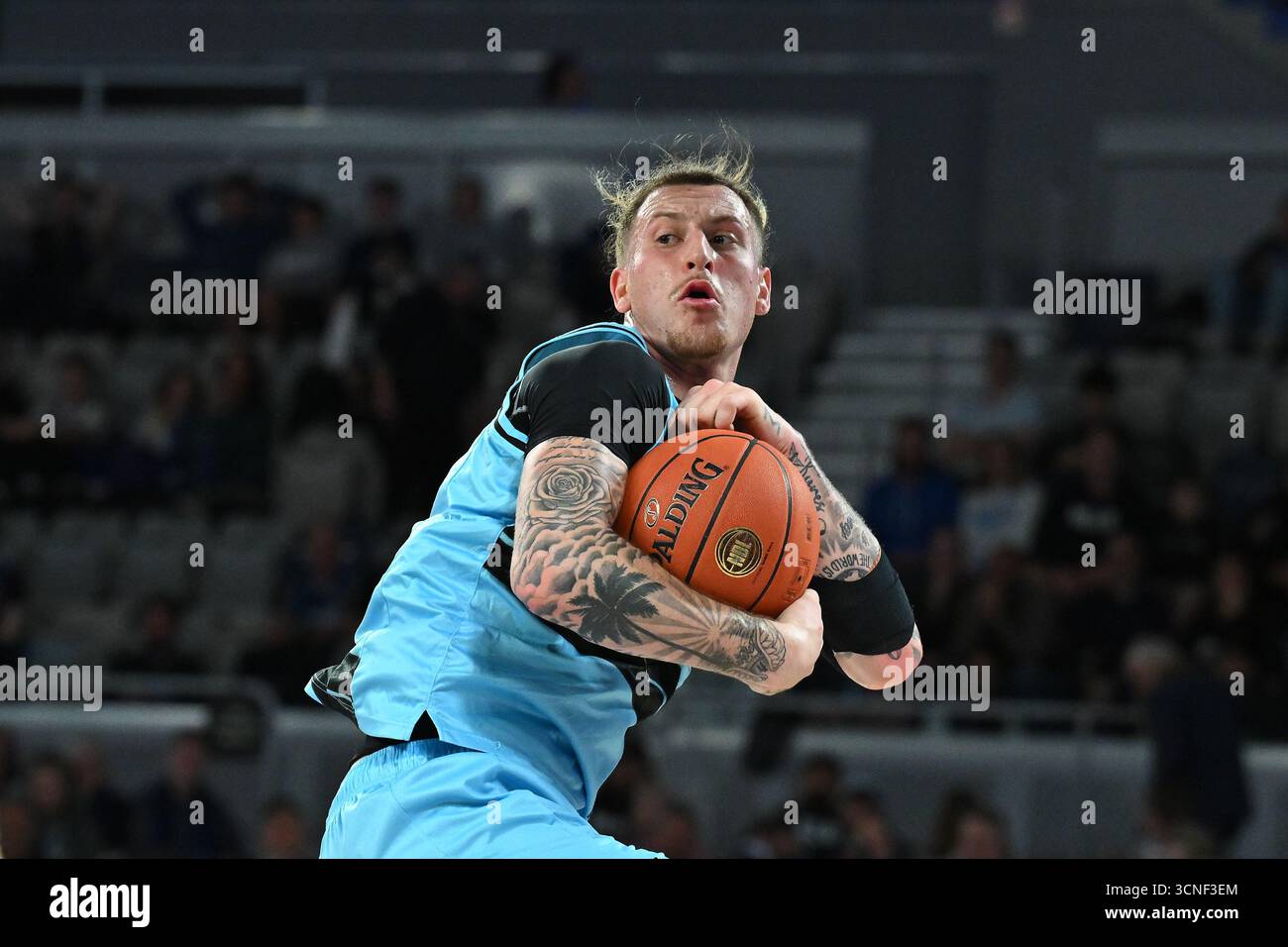 Carlin Davison of the Breakers collects a rebound during the NBL Round ...