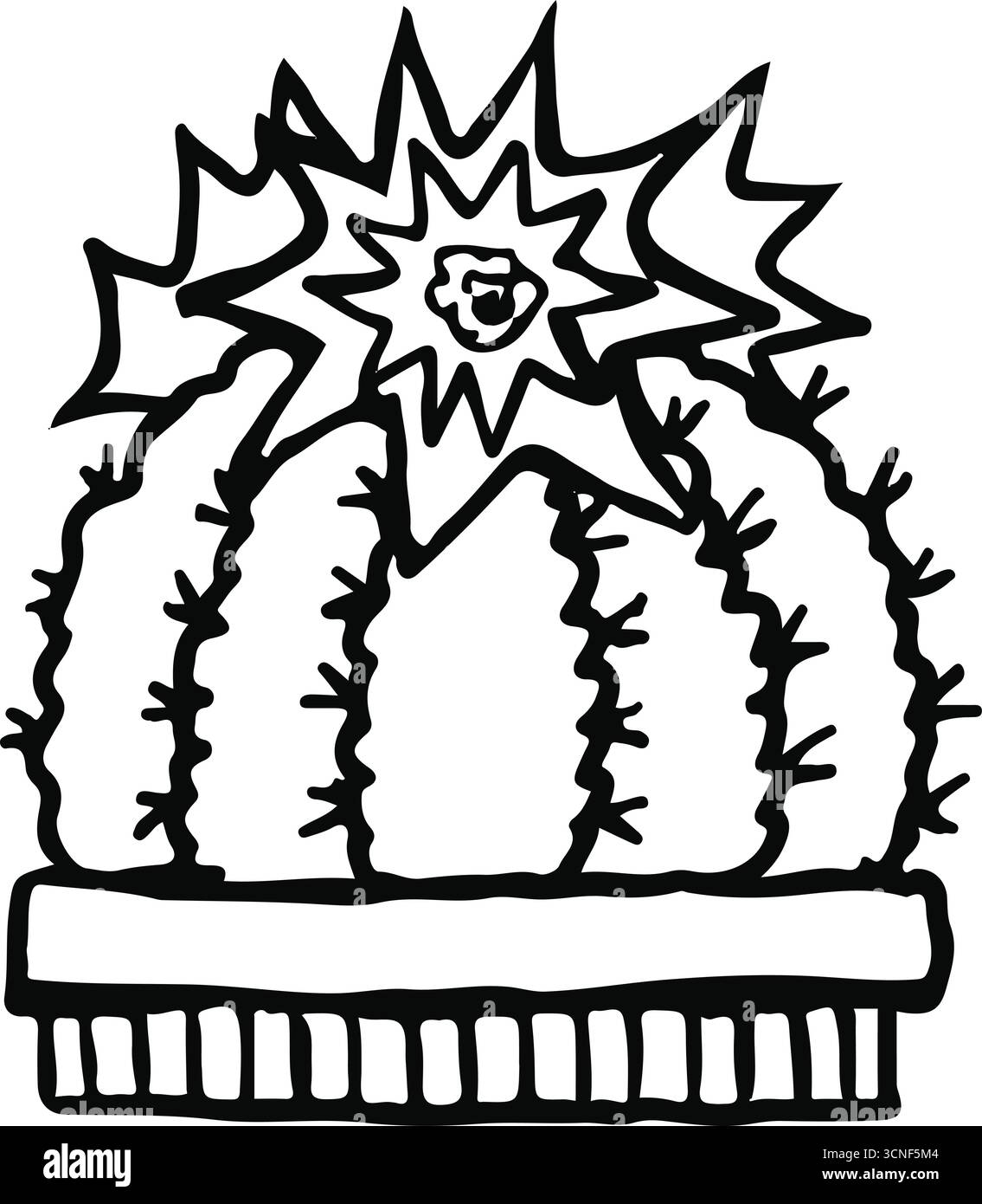 Vector illustration of cactus on a pot black and white outline design ...