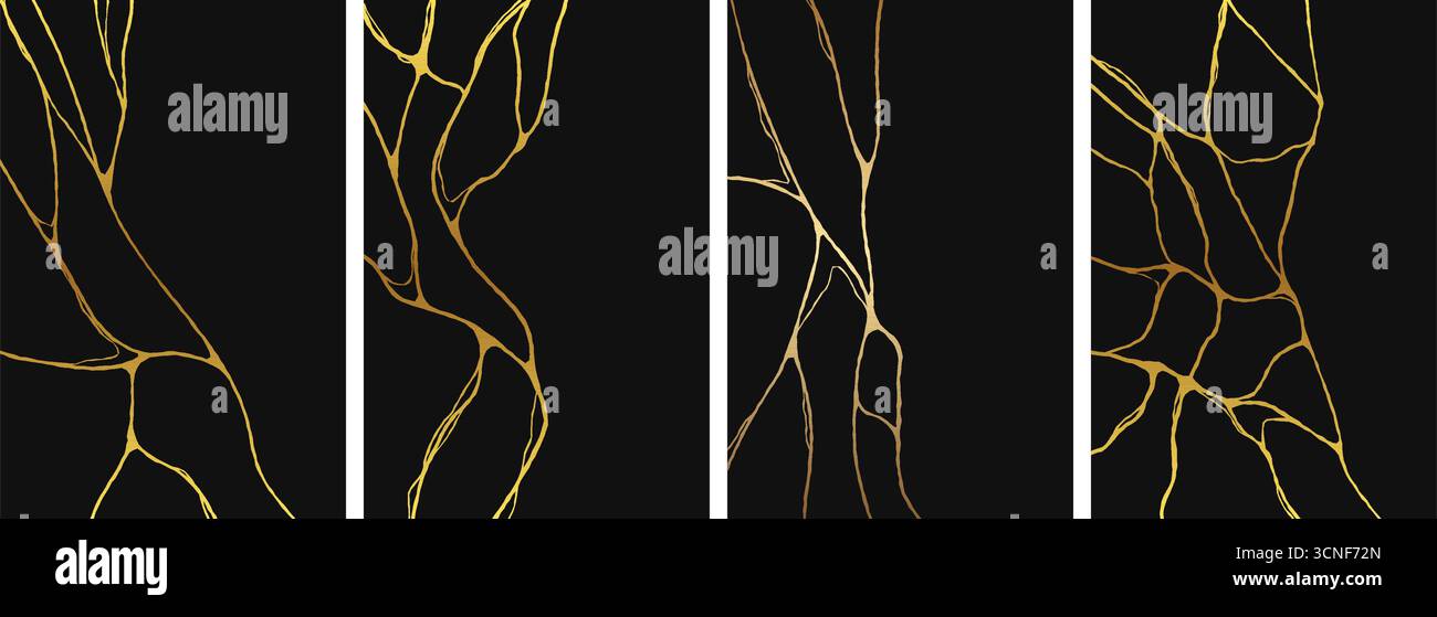 Kintsugi poster design set. Elegant marble background for print and ...