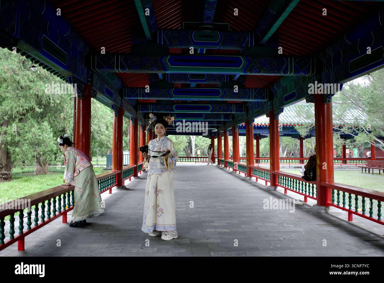 Beijing daily life Two ladies wearing Hanfu in the scenic sport on ...