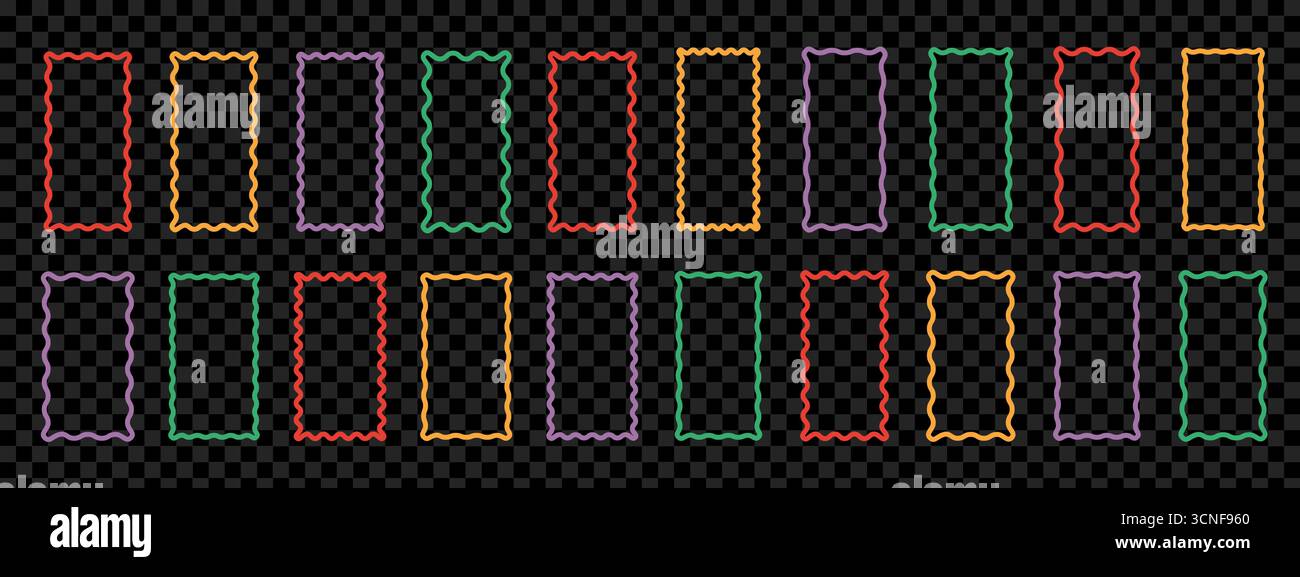 Rectangle photo frames with wavy borders set. Squiggle borders with zig ...