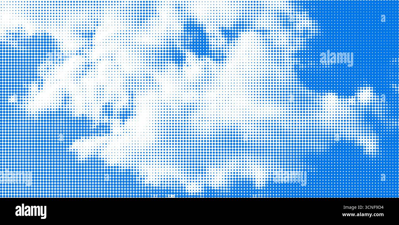 Halftone sky with fluffy clouds. Retro dotted texture. Vintage pop art ...