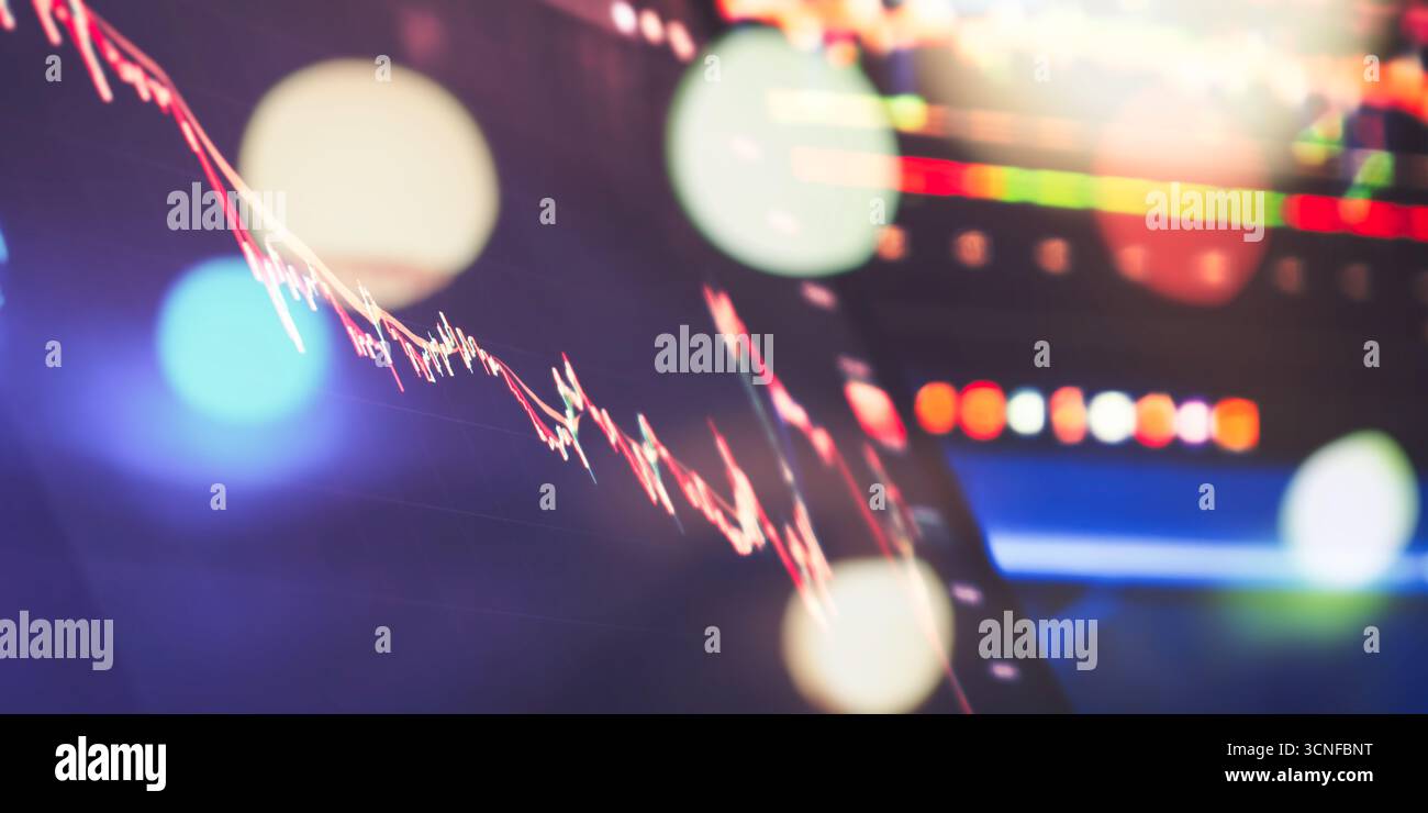 Falling candlestick trading chart on digital screen, enhanced with soft ...