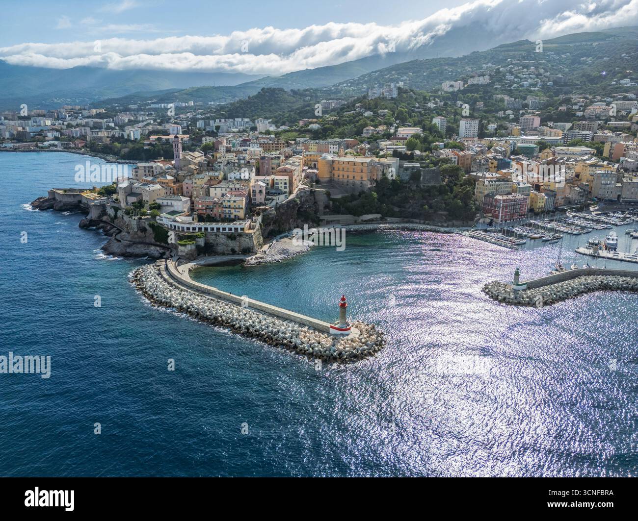 Aerial view of the Citadel of Bastia in the north of Corsica island ...
