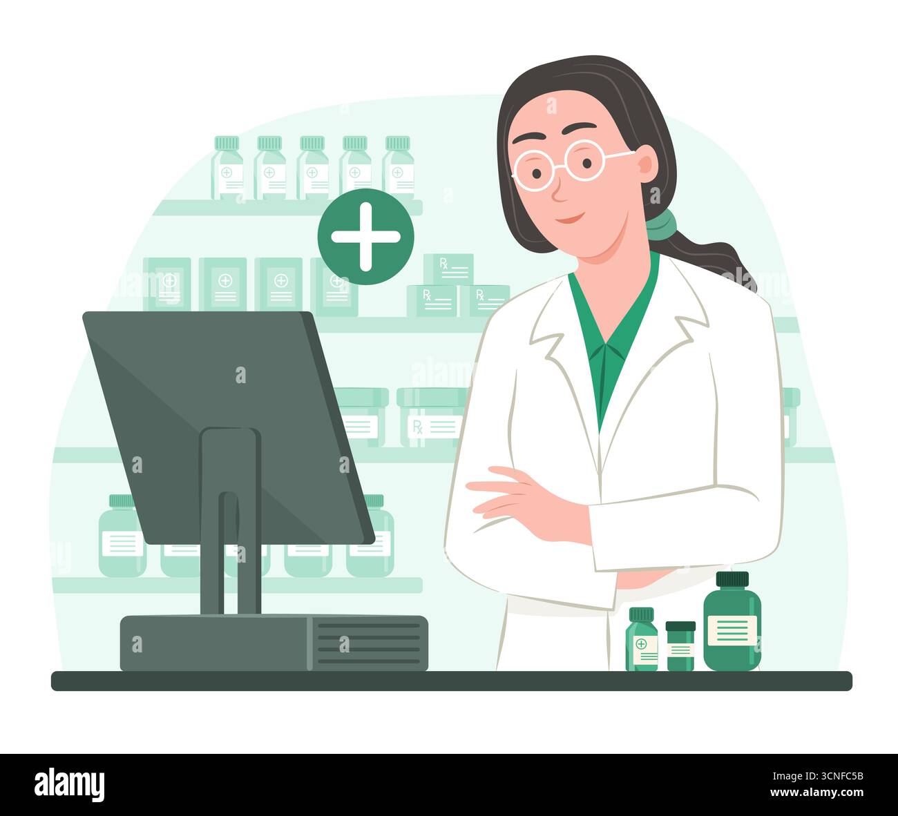 Pharmacist doctor druggist counter Cut Out Stock Images & Pictures - Alamy