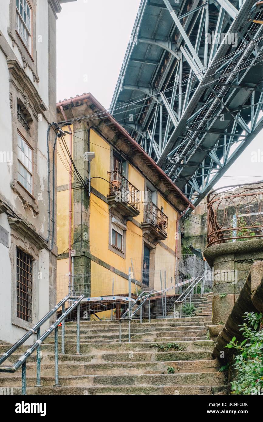 View of Dom Luis I bridge impressive steel truss structure towering ...