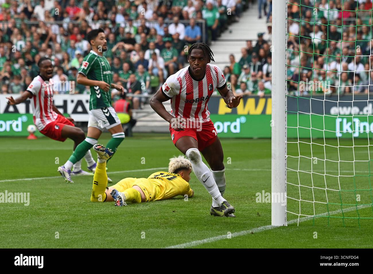 Junior ADAMU (FR) celebrates after scoring the 0-2 goal. Goalkeeper Mio ...