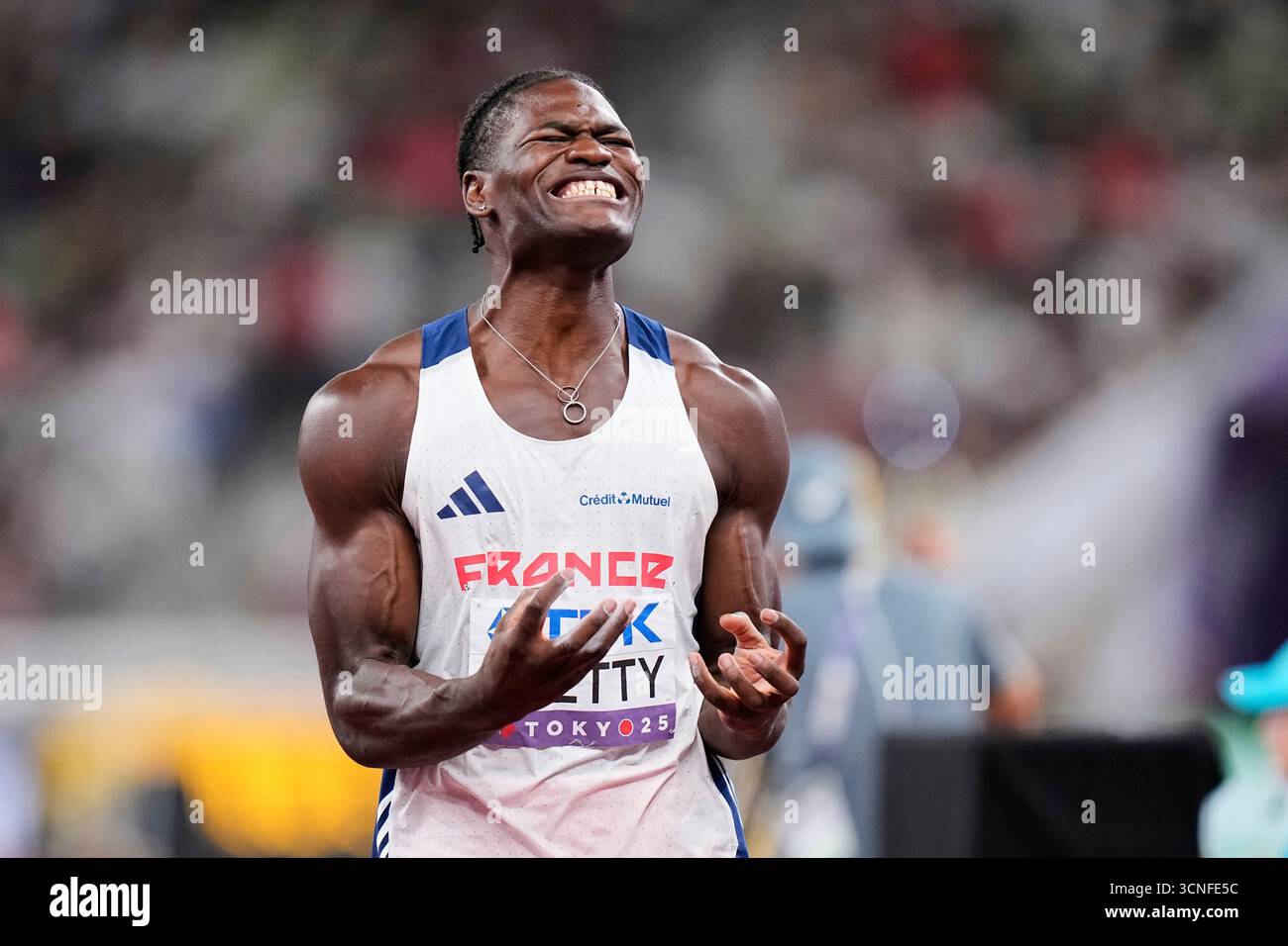 France's Makenson Gletty reacts during the decathlon javelin throw at ...