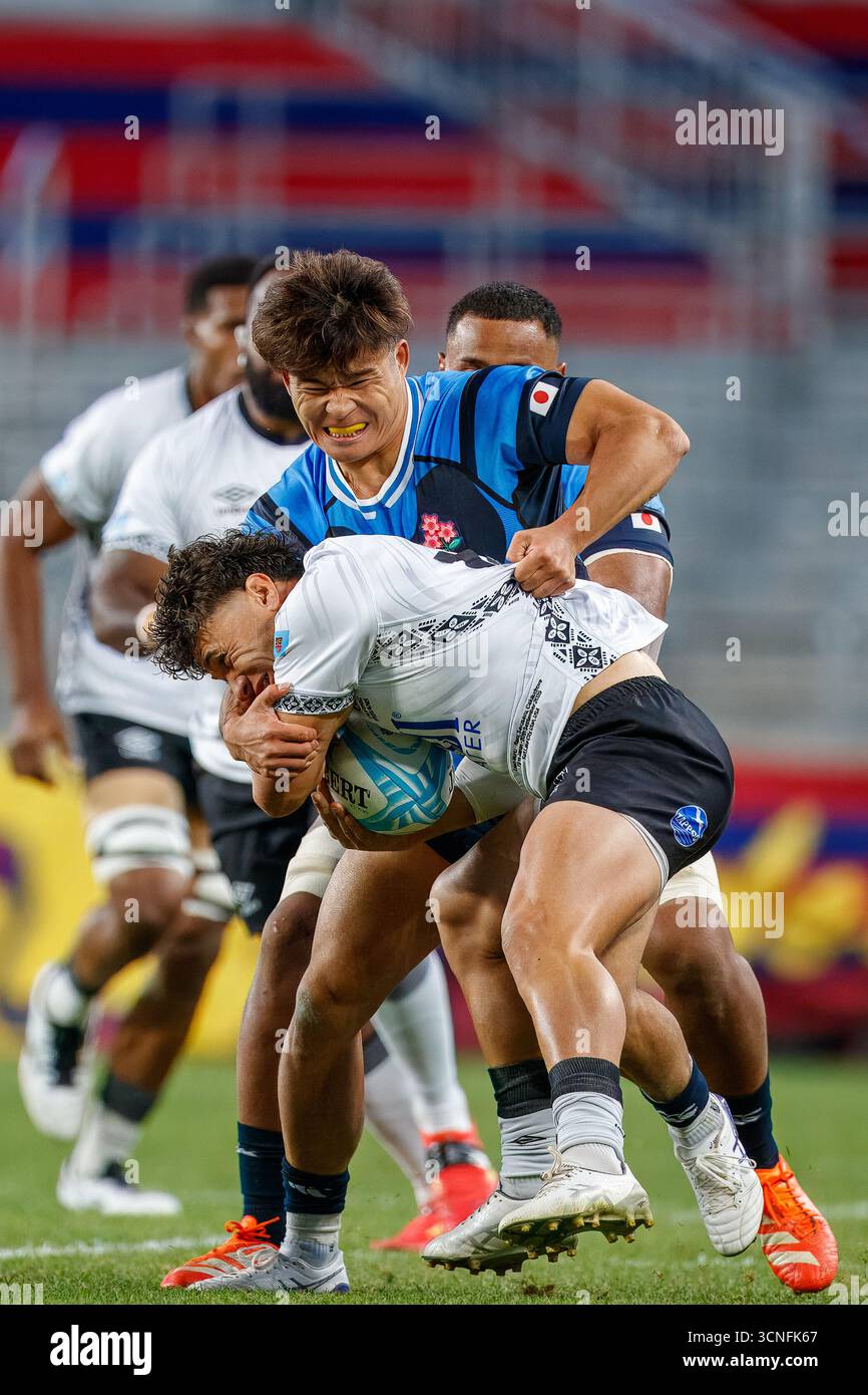 September 20, 2025, Sandy, Utah, USA: CALEB MUNTZ of Fiji is brought ...