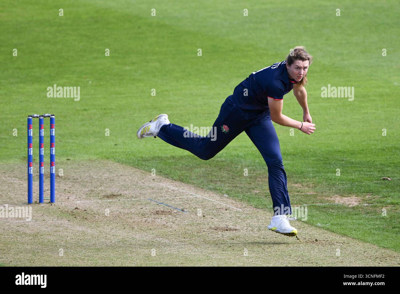 Southampton, UK, 21 September 2025. Grace Potts of Lancashire bowling ...
