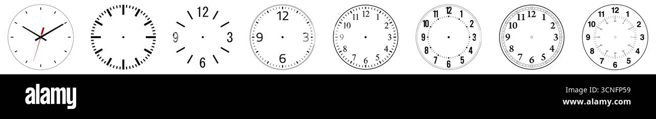 Simple analogue wall clock face, multiple versions Stock Vector Image ...