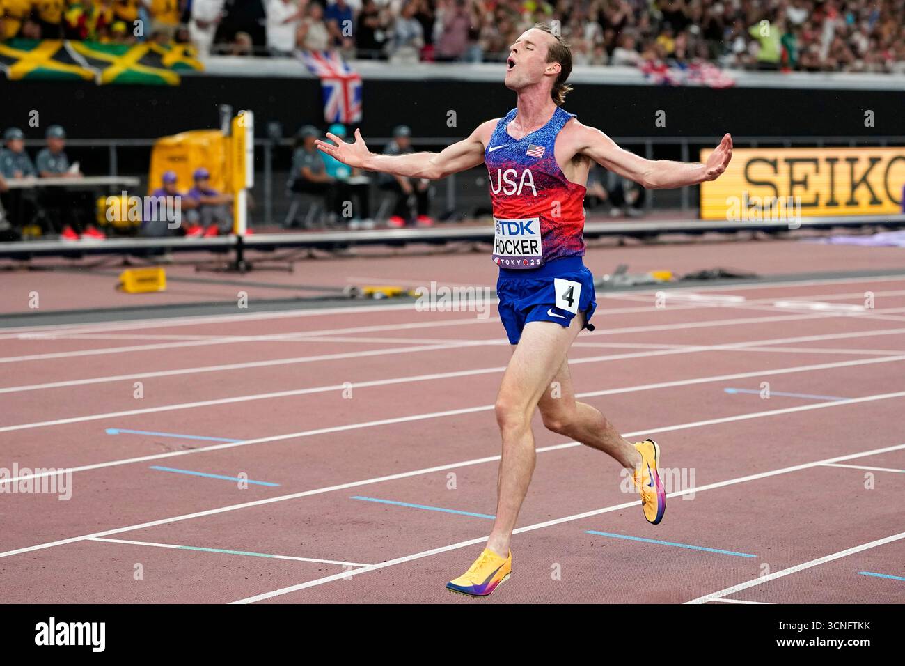 United States' Cole Hocker crosses the finish line to win the men's ...