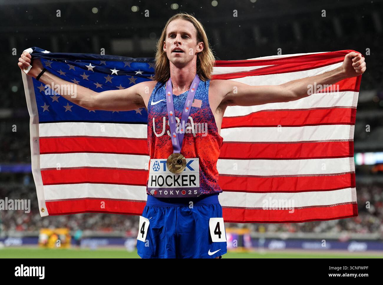 USA's Cole Hocker celebrates winning the Men's 5000 Metres on day nine ...