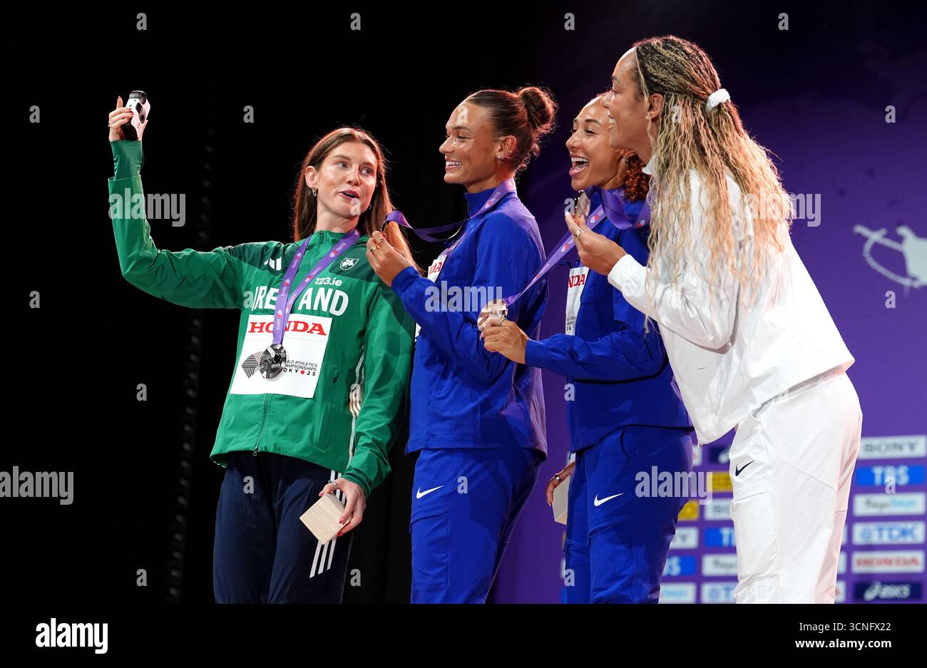 (left to right) Ireland's Kate O'Connor, USA's Anna Hall, USA's Taliyah ...