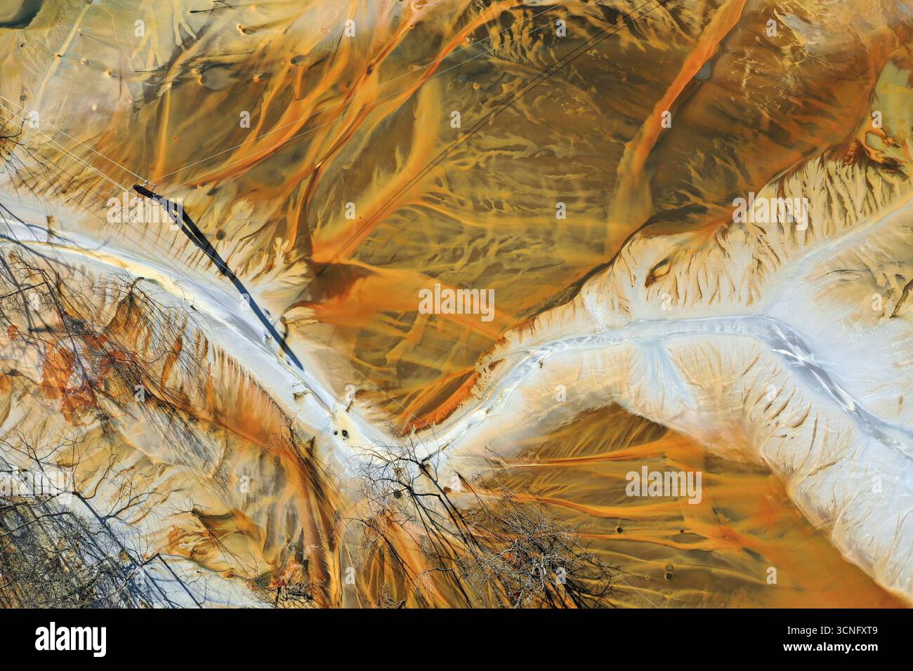 Aerial view of a big waste decanting lake, tailing pond. Mining ...