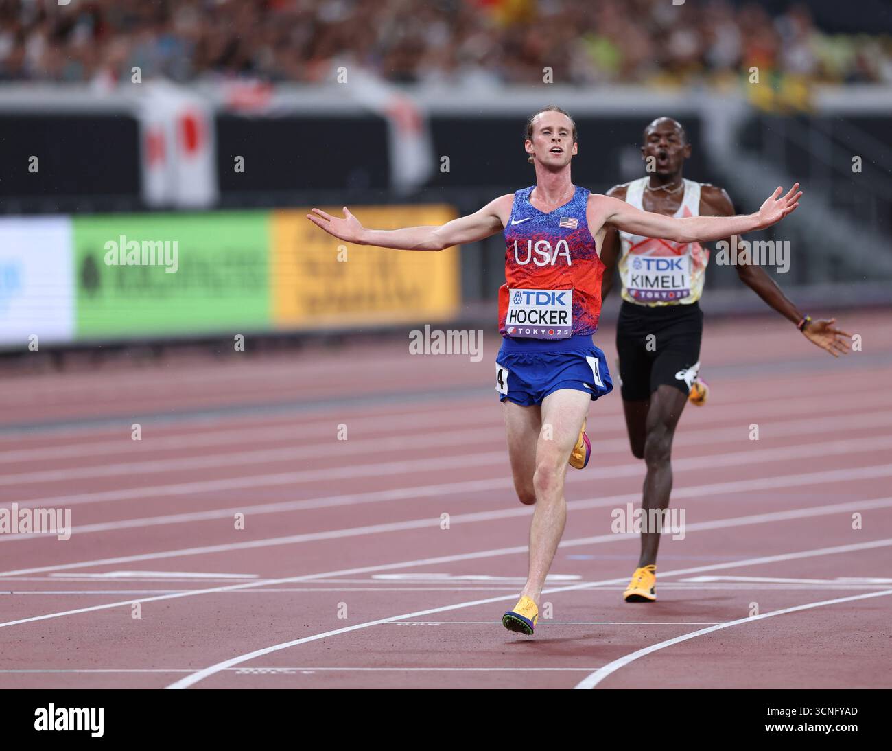 US's Cole HOCKER after winning Men's 5000 Metres final in the World ...