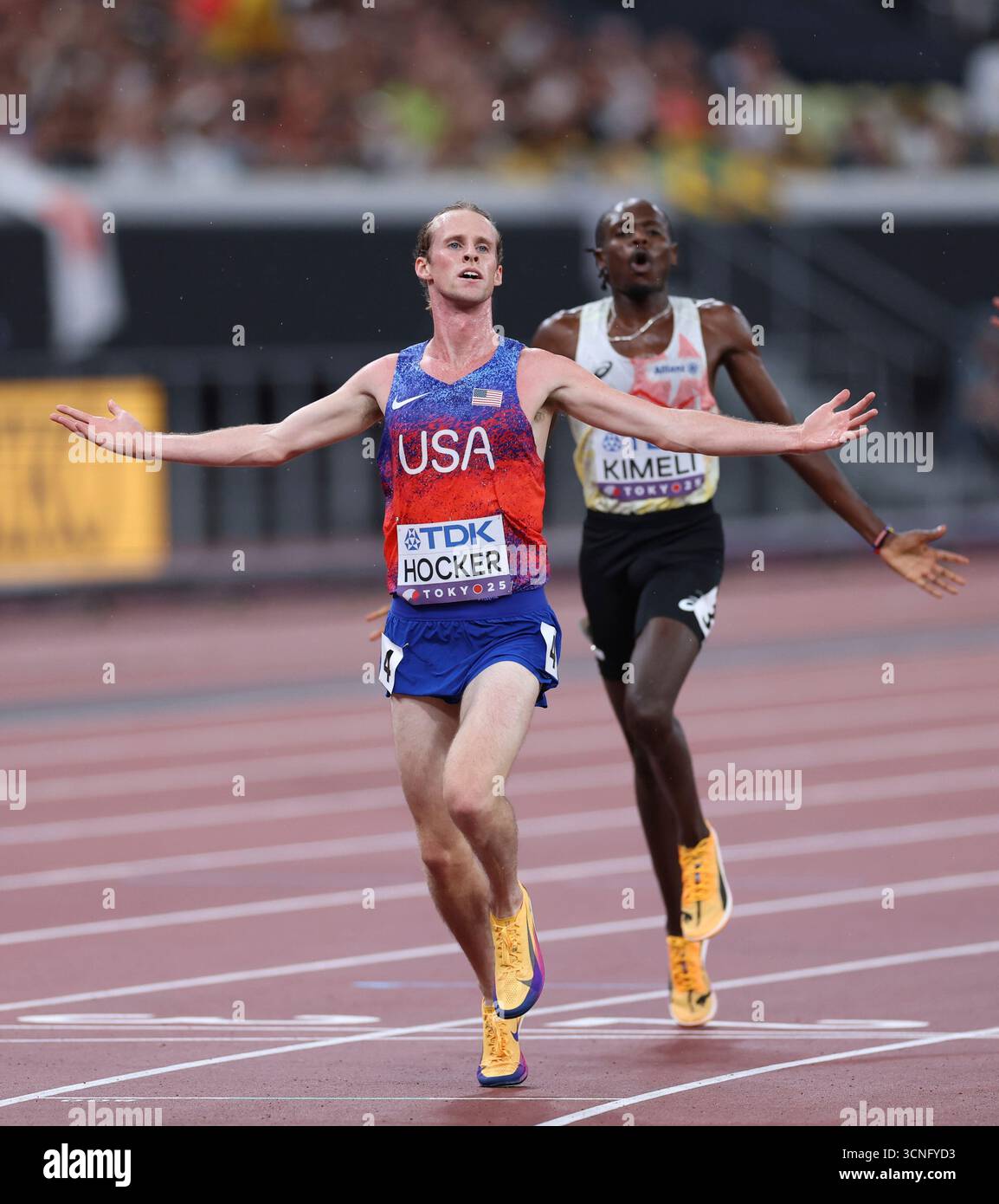 US's Cole HOCKER after winning Men's 5000 Metres final in the World ...