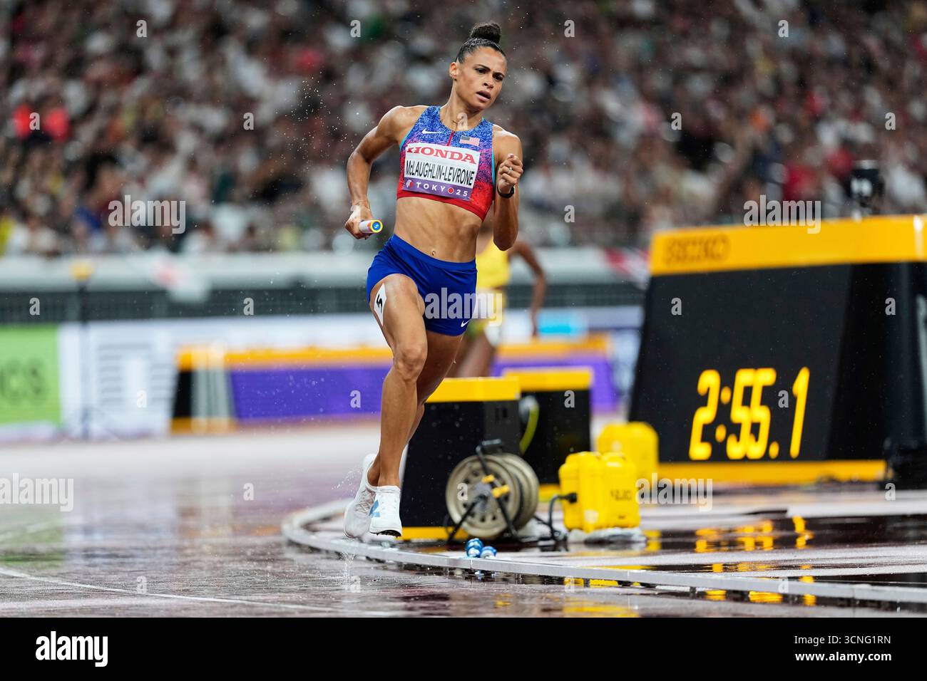 United States' Sydney McLaughlin-Levrone competes in the women's 4 X ...