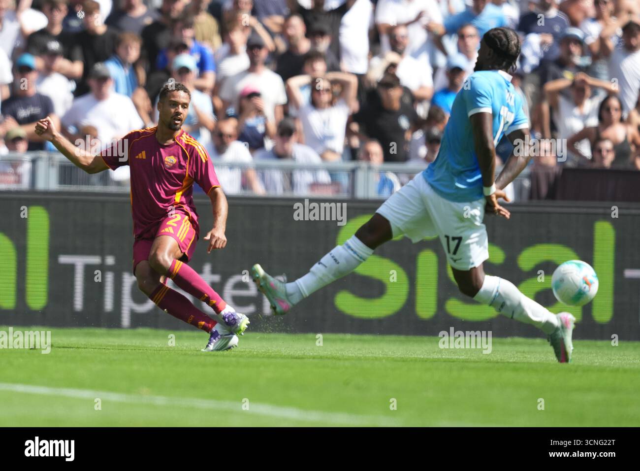 Devyne Rensch of AS Roma and Nuno Tavares of SS Lazio during the Serie ...