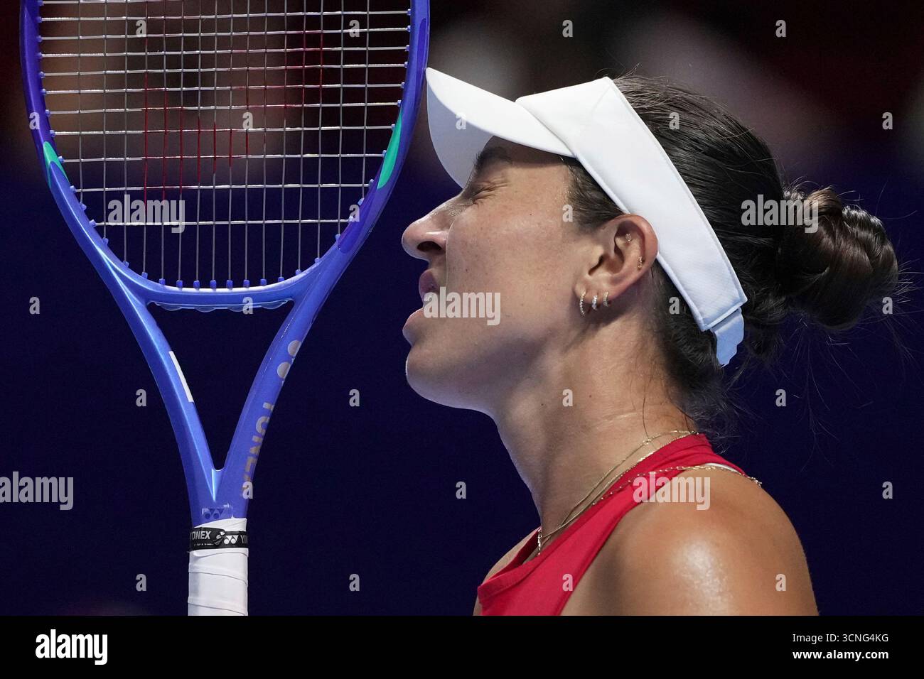 Jessica Pegula, of the United States reacts after losing a point to ...