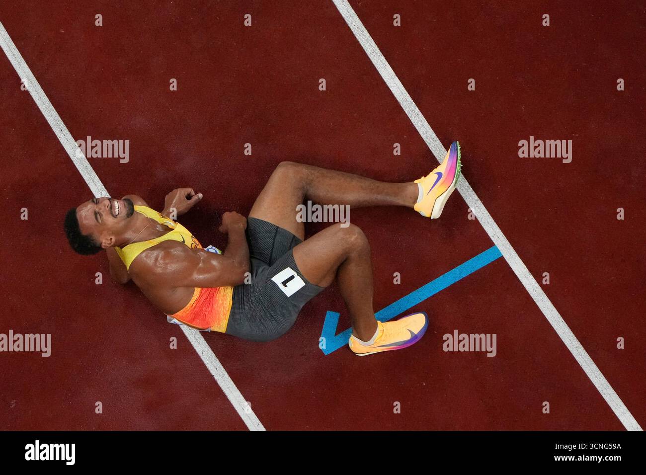 Germany's Leo Neugebauer celebrates after winning the decathlon at the ...