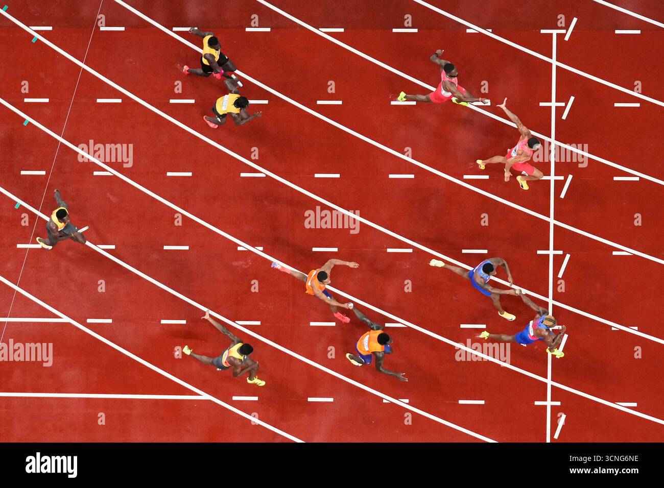 Athletes compete in the men's 4 X 100 meters relay final at the World ...