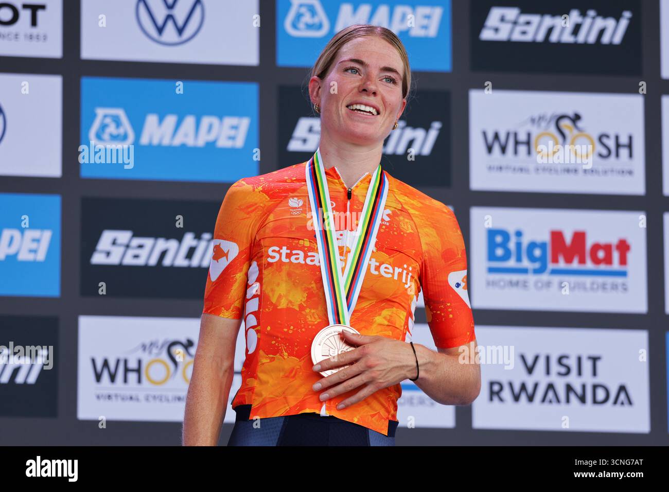 Netherland's Demi Vollering poses with the bronze medal of the women's ...
