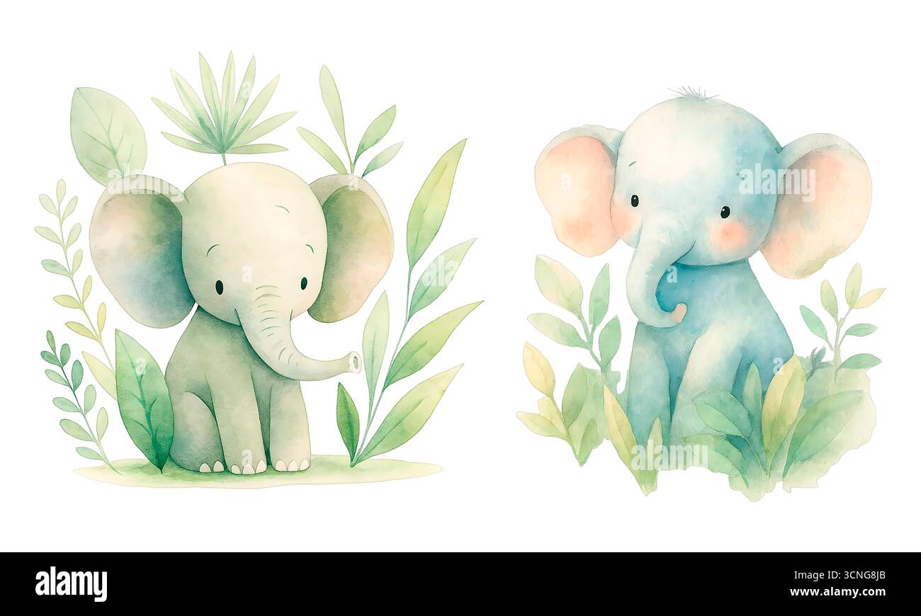 Watercolor Elephant Clipart Set – Cute Baby Elephant Illustrations for ...