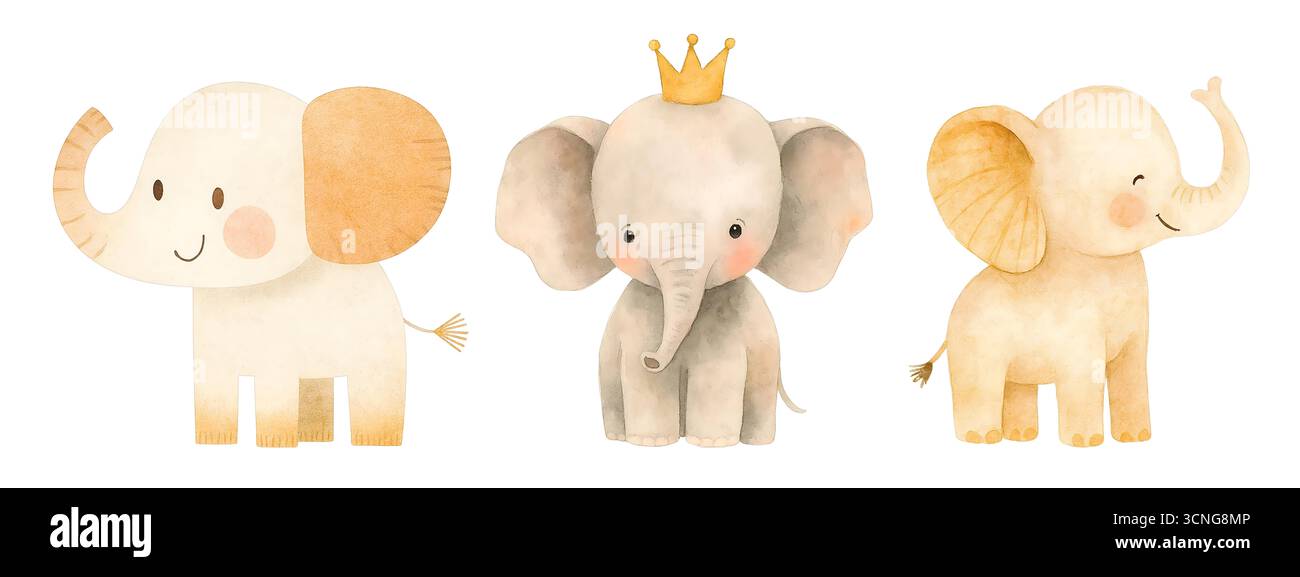 Watercolor Elephant Clipart Set – Cute Baby Elephant Illustrations for ...