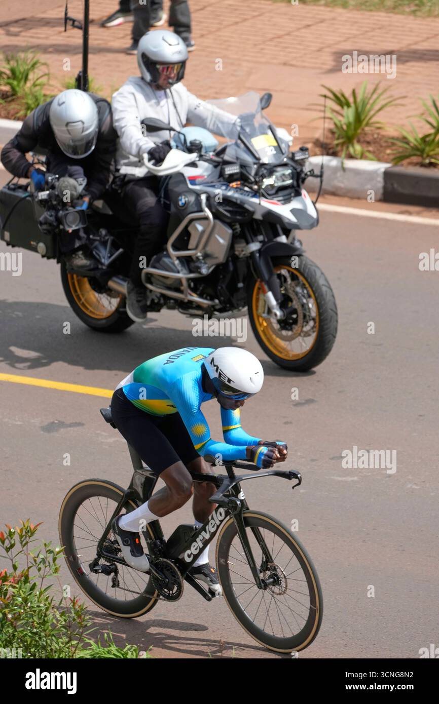 Rwanda's Shemu Nsengiyumva competes, during the men's elite individual ...