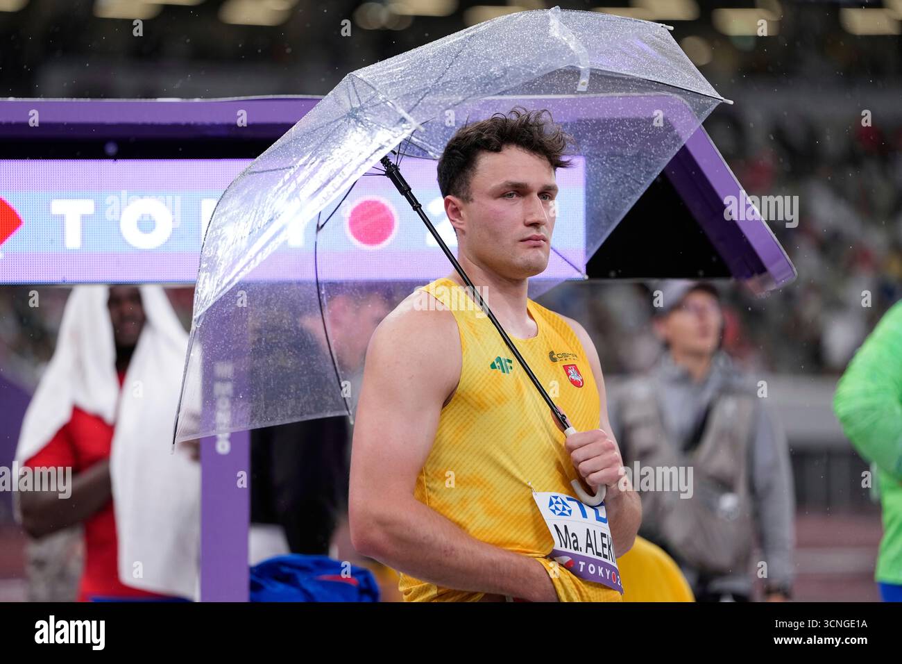 Lithuania's Martynas Alekna waits to compete in the men's discus throw ...