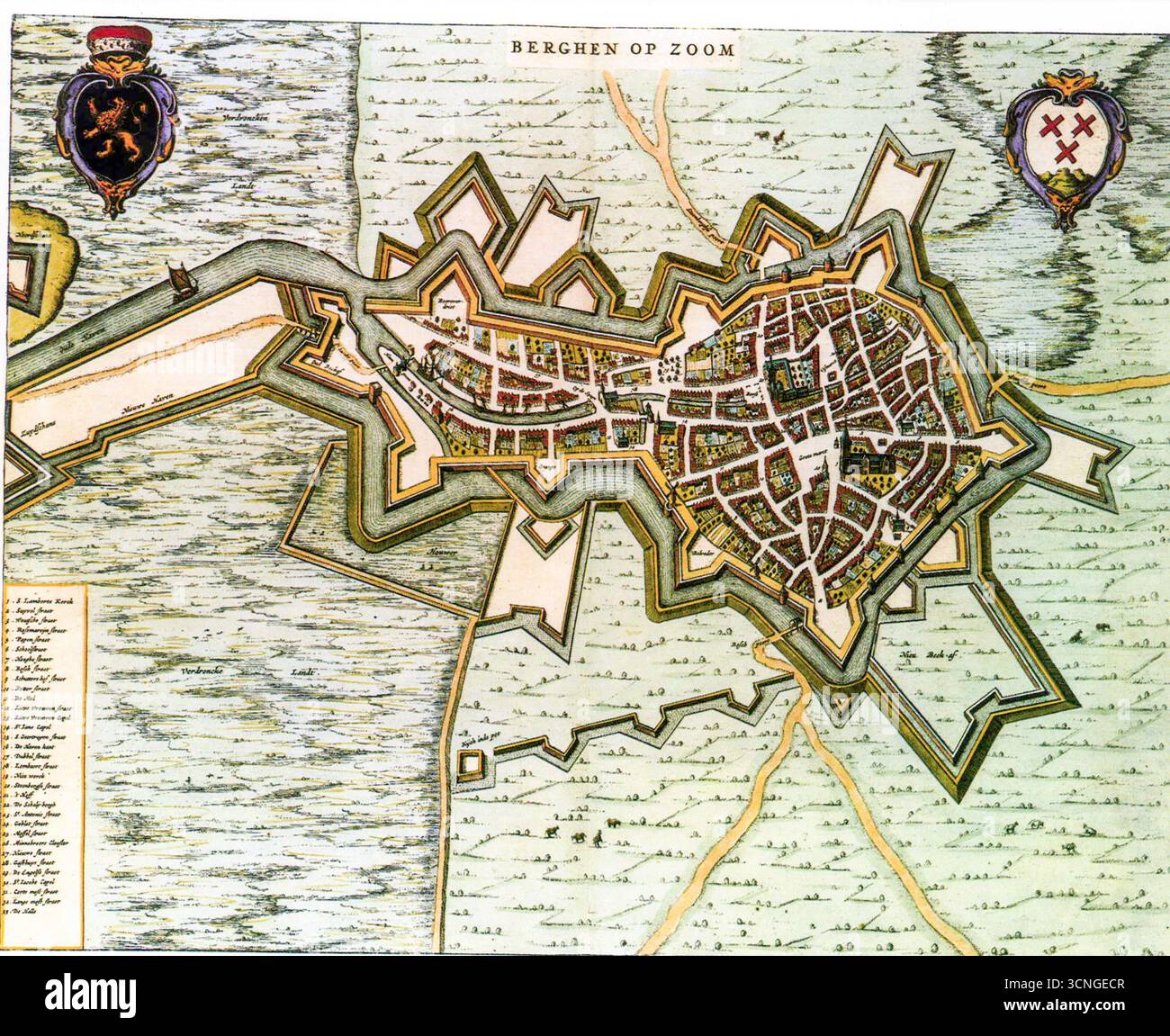 old map of Bergen op Zoom, the Belgium, by Joan Blaeu, 1652 Stock Photo ...