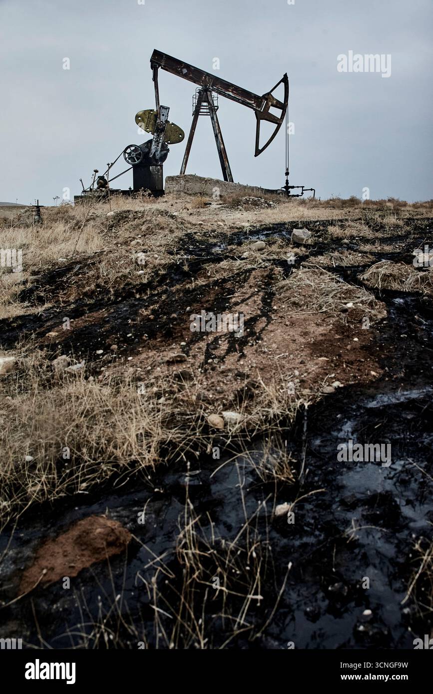 Hassake Governorate, February 6, 2025 – An oil well near the Iraqi ...