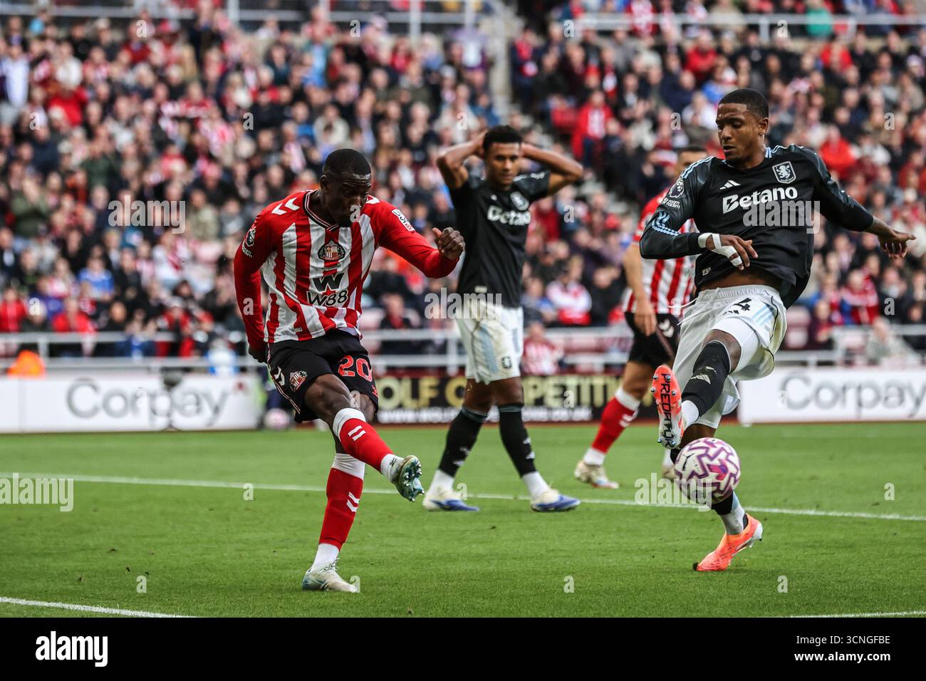 Nordi Mukiele of Sunderland clears the ball during the Premier League ...