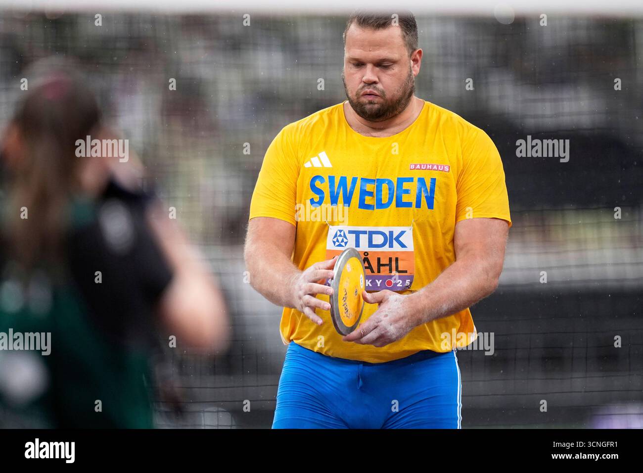 Sweden's Daniel Stahl prepares during the men's discus throw final at ...